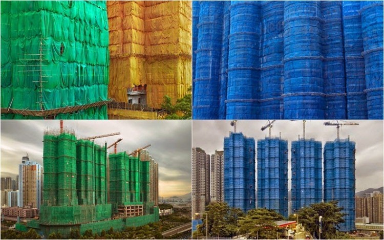 Colourful Fabric Wrapped Buildings Under Construction