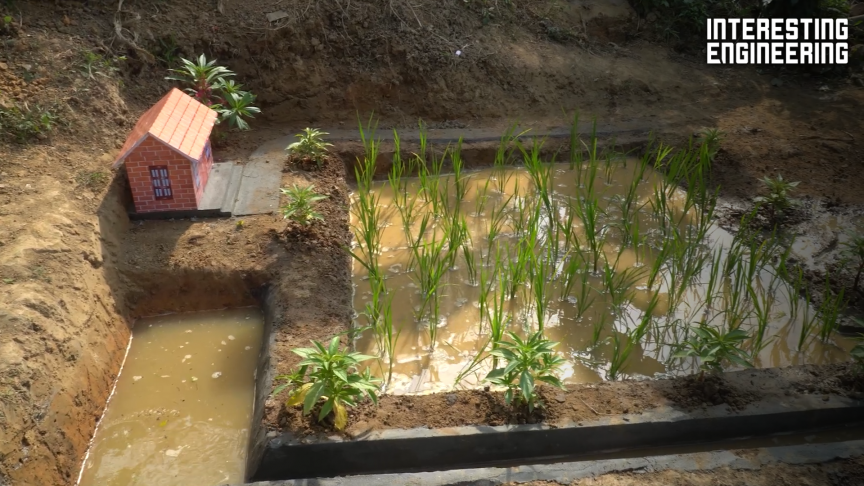 Build your own mini dam and farm using RC vehicles